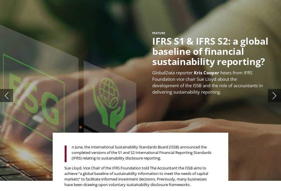 IFRS S1 & IFRS S2: a global baseline of financial sustainability reporting? - TA | Supplement ...